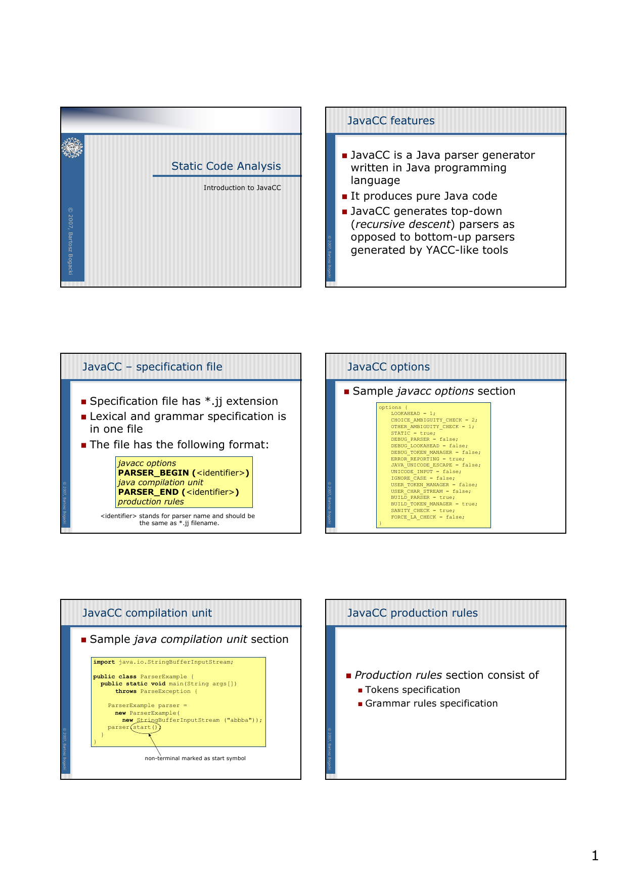 Static Code Analysis JavaCC Features JavaCC Is A Java Parser